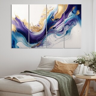 Designart "Blue, Gold And Purple Splash Paint III" Modern Spiral ...